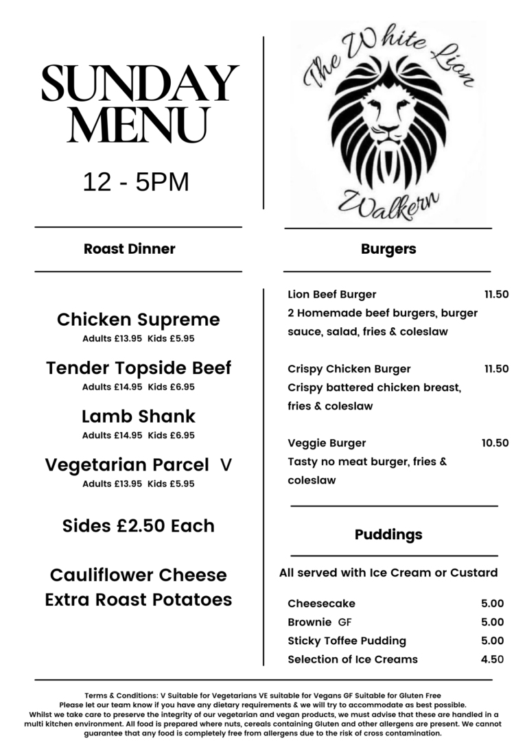 Menus - The White Lion