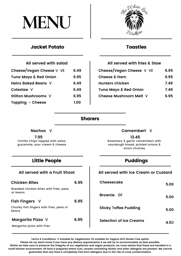 Menus - The White Lion