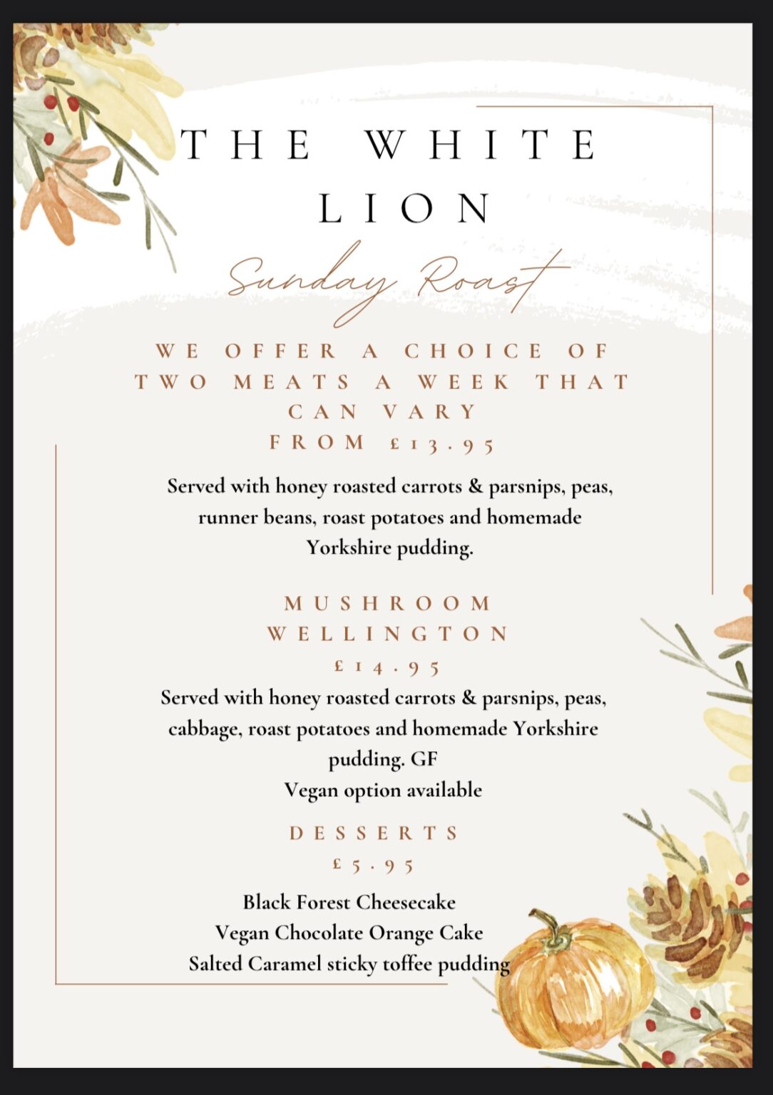 Menus - The White Lion
